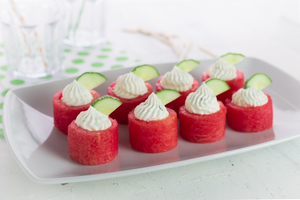 Ricetta Antipasto di anguria e formaggio cremoso - Cucchiaio d'Argento